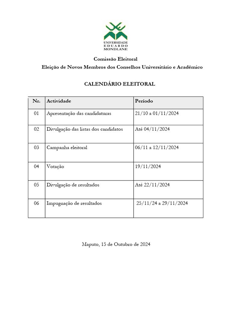 Calendário Eleitoral 2024 | PDF