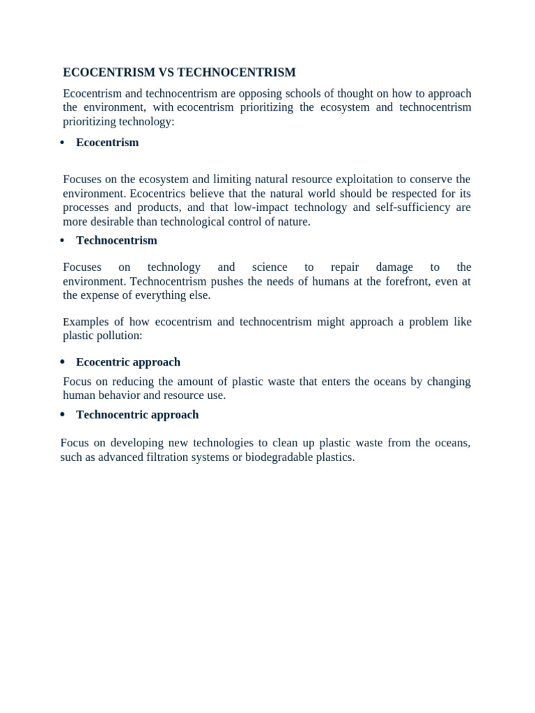 Ecocentrism vs Technocentrism Explained | PDF