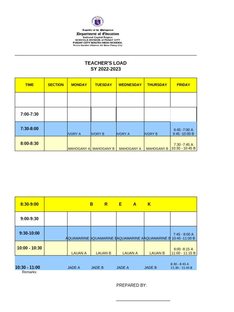 GRADE 8 CLASS SCHEDULE SY 2022 2023 AUG OCT FusedAP ESP | PDF