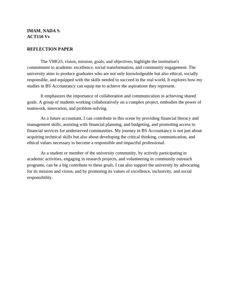 ACT110 Reflection Sample | PDF