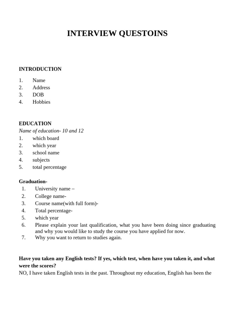 Questions To Be Used For Ai Interview | PDF | Travel Visa ...