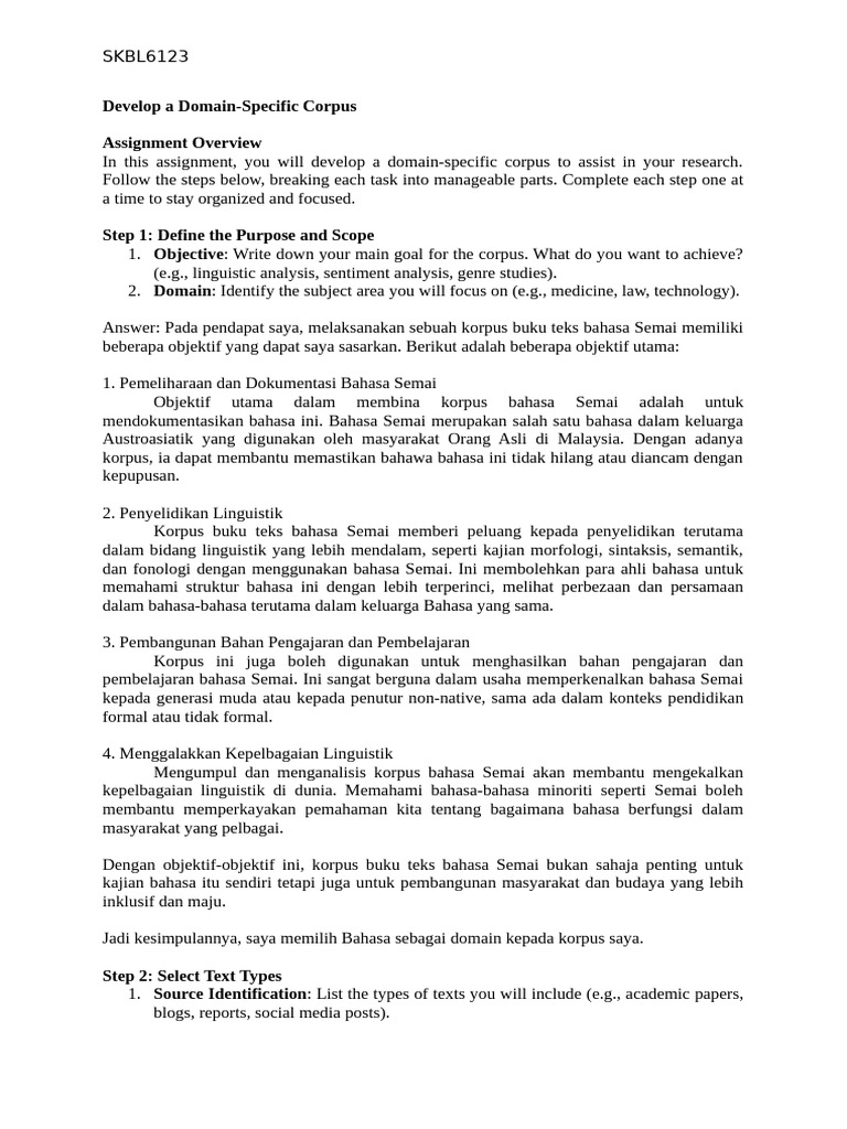 KORPUS BUKU TEKS BAHASA SEMAI.Corpus Construction | PDF