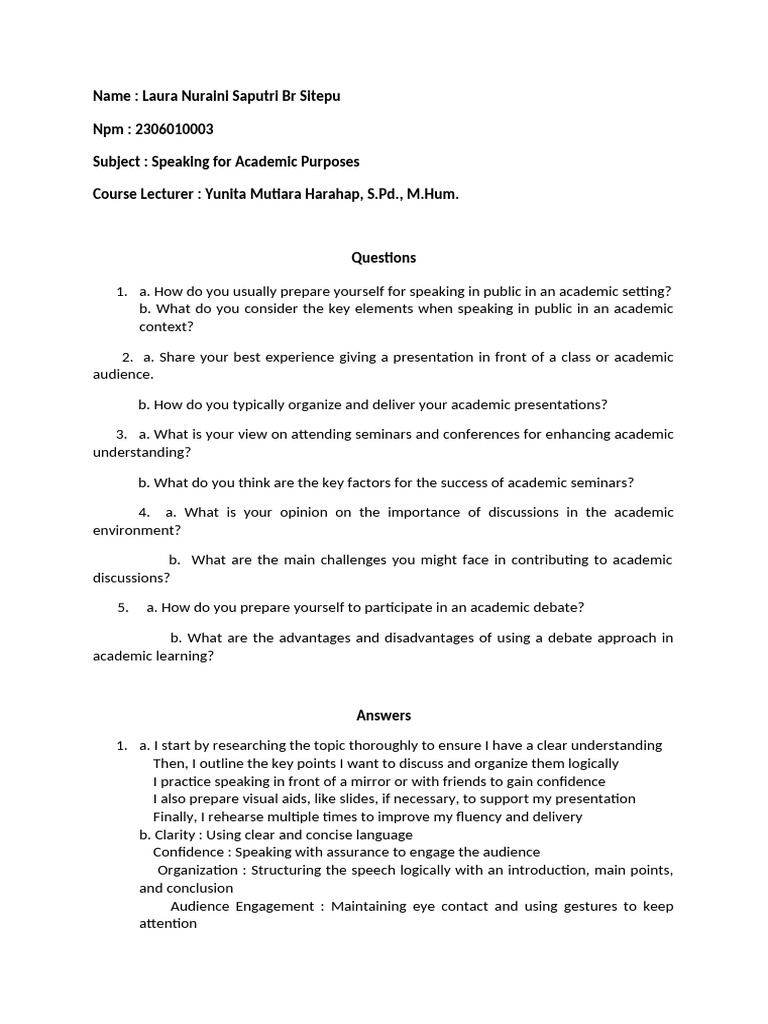 Academic Speaking Preparation Guide | PDF | Critical Thinking | Thought