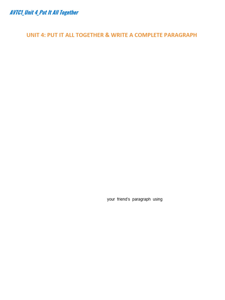 (HK241) AVTC1 - Unit 4 - Write A Complete Paragraph-Before Class | PDF | Paragraph | Sentence ...