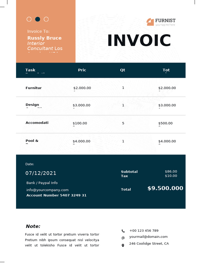 Interior Design Invoice Sample | PDF | Business Documents
