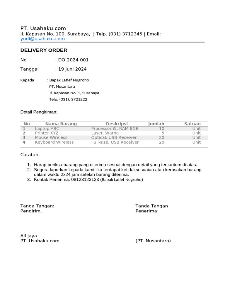 Contoh Dokumen Delivery Order | PDF