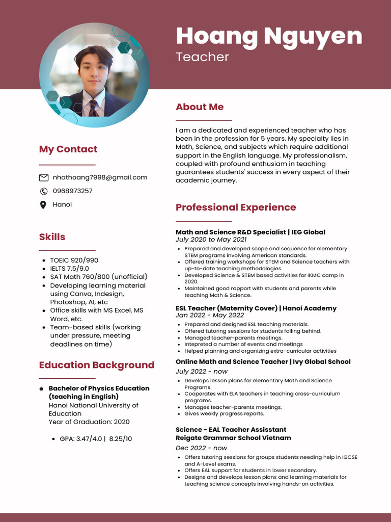 Hoang Nguyen Teacher - Hoàng Nguyễn | PDF | Teachers | English As A ...