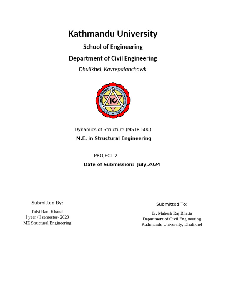 Project 2 Structural Dynamics by Saroj Sapkota | PDF | Acceleration | Damping