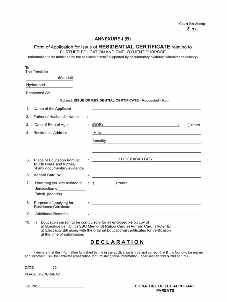 Residential Applicaiton | PDF