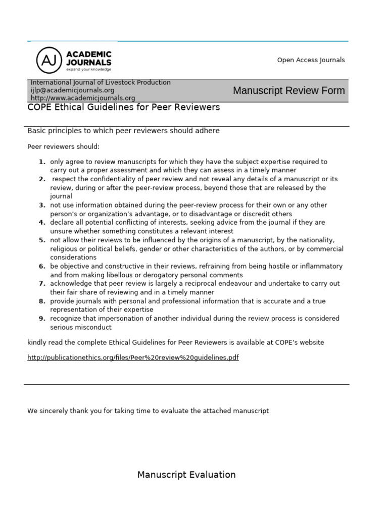 IJLP Manuscript Review Form(1) | PDF | Poultry | Broiler