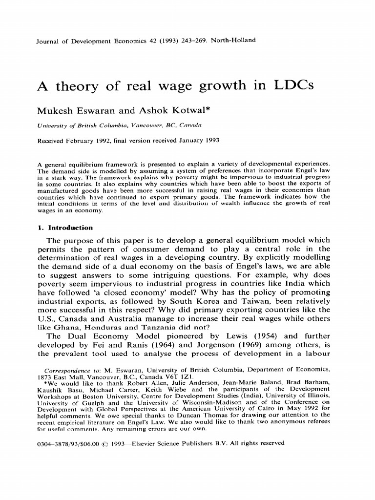 Eswaran - Kotwal A Theory of Real Wage Growth | PDF | Labour Economics ...