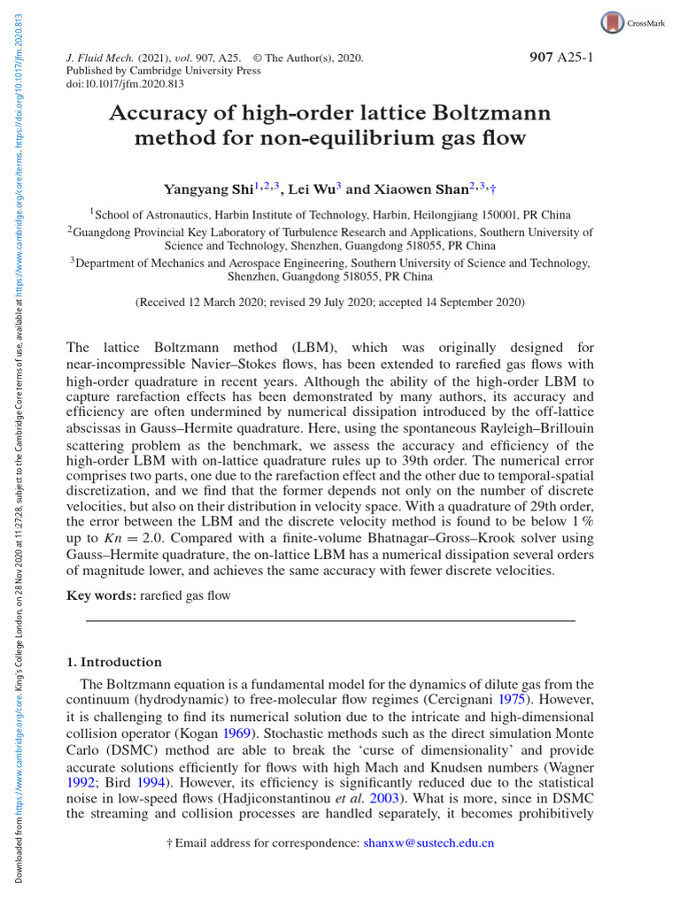 Accuracy Of High Order Lattice Boltzmann Method For Non Equilibrium Gas Flow Pdf Fluid