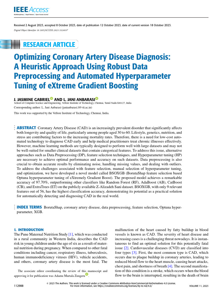 Optimizing Coronary Artery Disease Diagnosis A Heuristic Approach Using ...