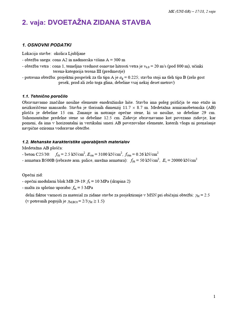 32 - Dvoetažna Zidana Stavba Projektiranje | PDF