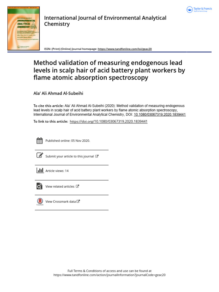 ahmadal-subeihi2020 | PDF | Detection Limit | Atomic Absorption Spectroscopy