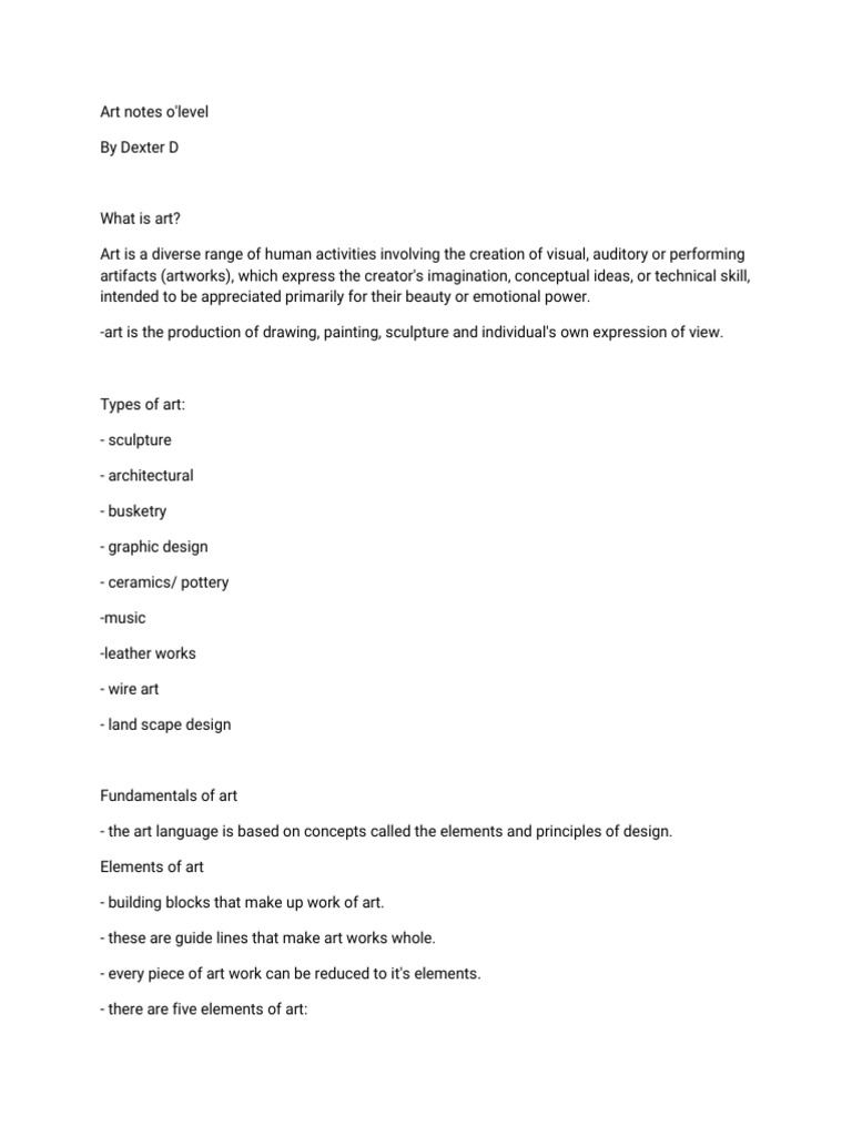 Art Notes O'level (Elements of Art Draft) | PDF | Shape | Color