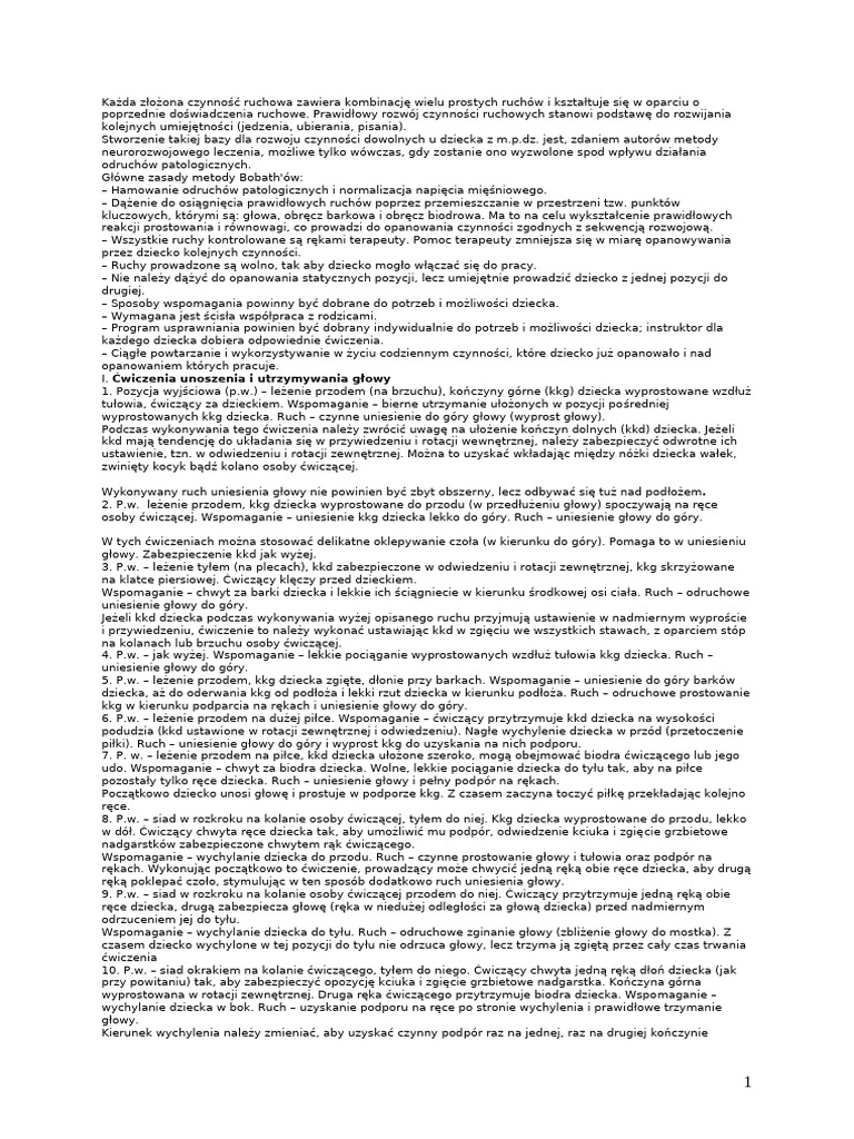 Ä†Wiczenia z BOBATH Dla Dzieci Wysocki | PDF