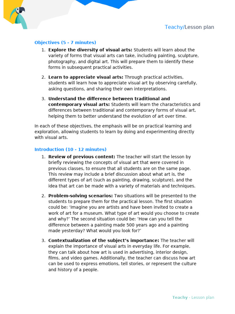 Practical Methodology Visual Arts Lesson Plan | PDF | Lesson Plan ...