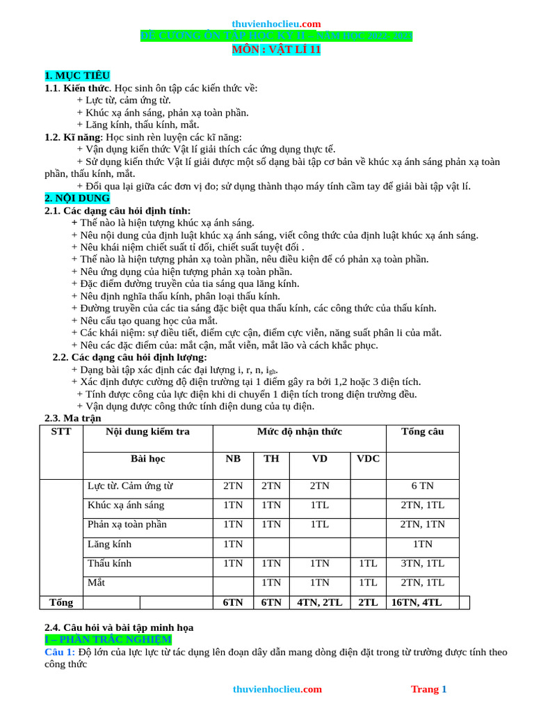 thuvienhoclieu.com-De-cuong-on-tap-HK2-Ly-11-nam-22-23 | PDF