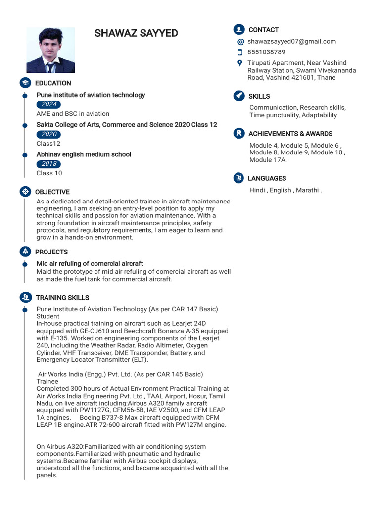 SHAWAZ SAYYED Resume - Compressed (1) - Compressed | PDF | Aviation ...