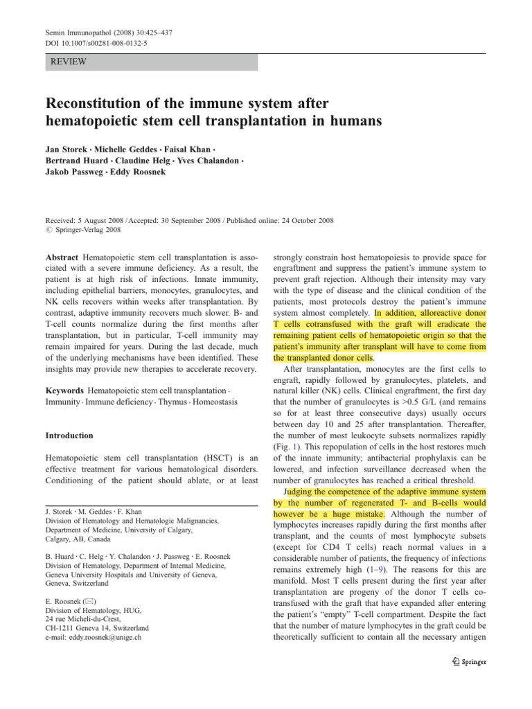 2008 Reconstitution of The Immune System After Hematopoietic Stem Cell ...