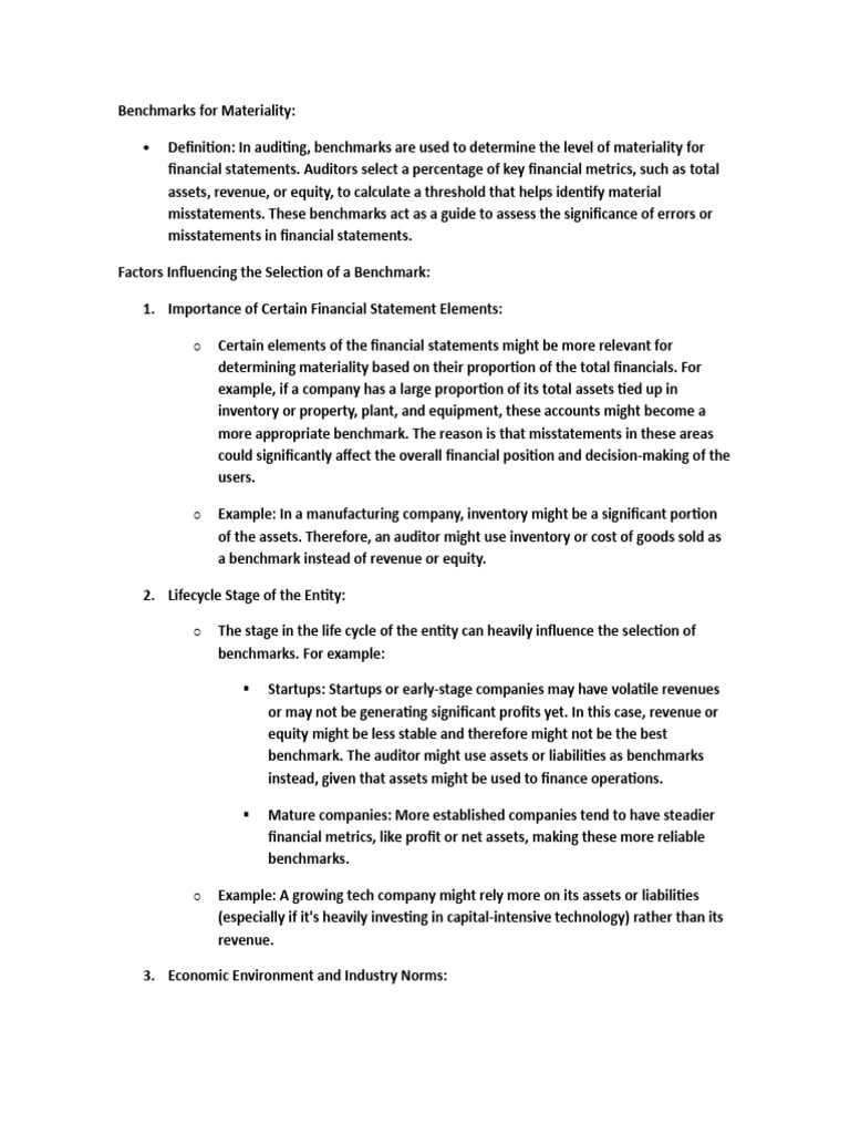 Benchmarks For Materiality | PDF | Equity (Finance) | Revenue