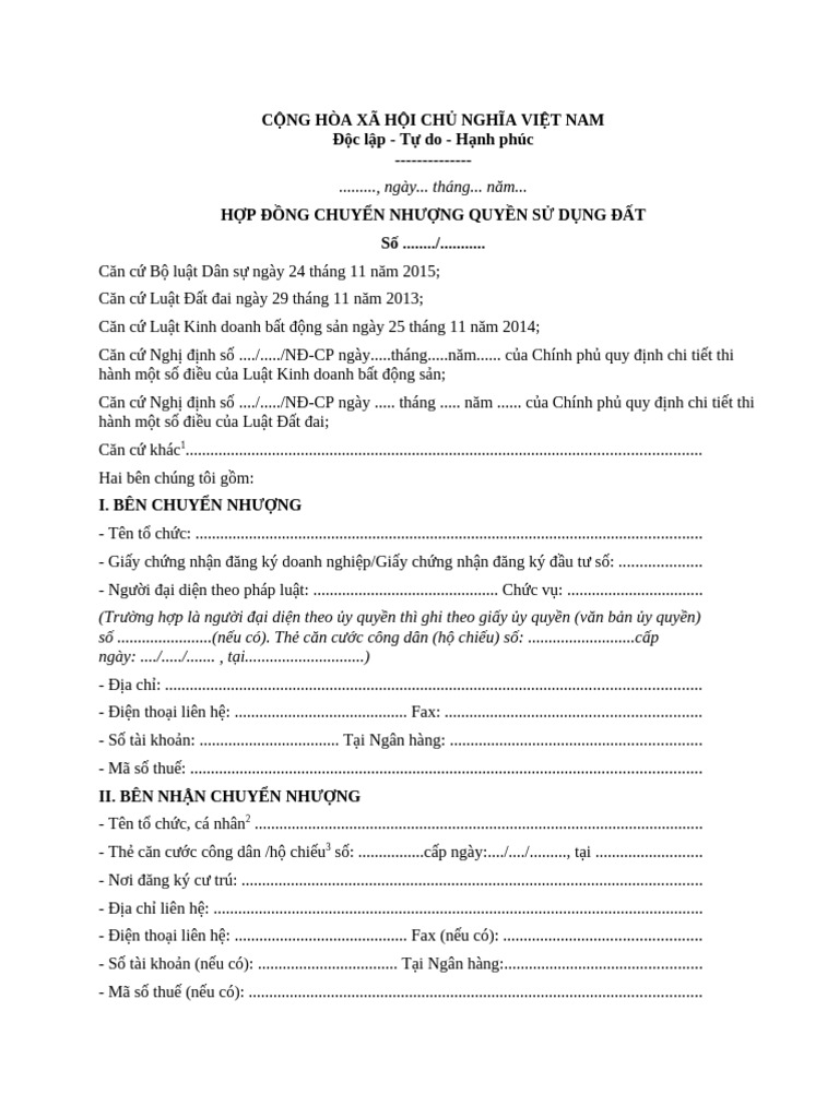 Mau Giay Thoa Thuan Chuyen Nhuong Quyen Su Dung Dat | PDF