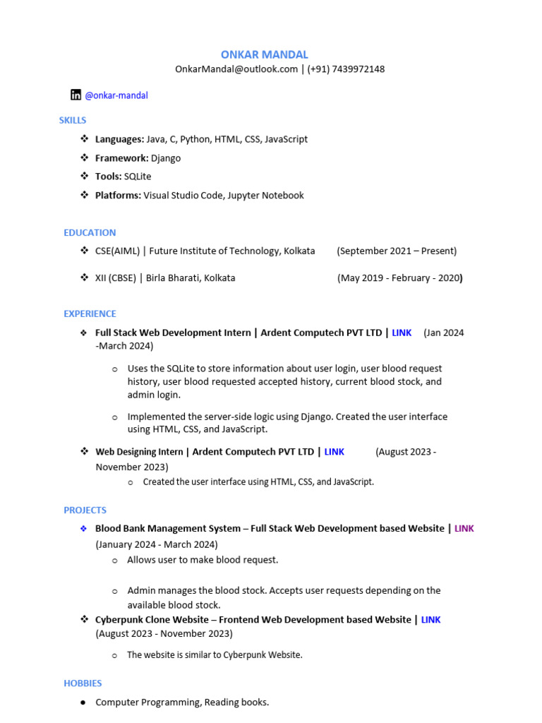 Onkar Mandal: Skills | PDF