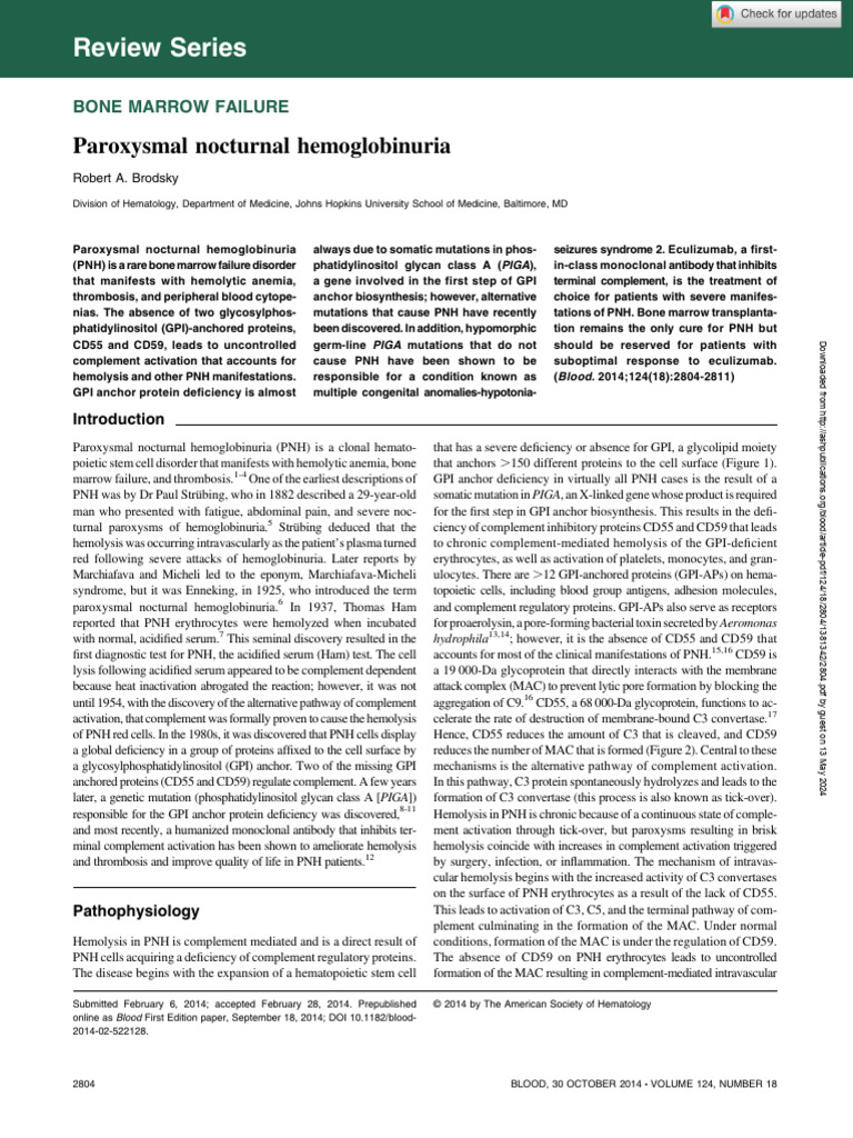 2014 Paroxysmal Nocturnal Hemoglobinuria | PDF | Complement System | Clinical Medicine