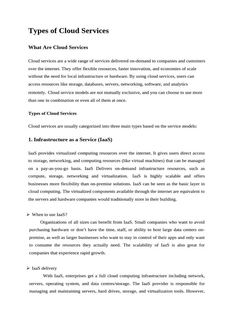 Types of Cloud Services | PDF | Cloud Computing | Platform As A Service
