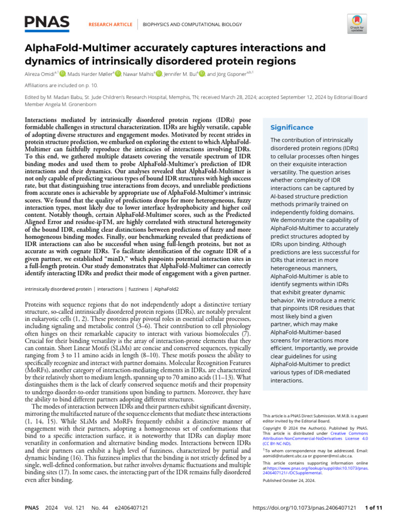 Omidi Et Al 2024 Alphafold Multimer Accurately Captures Interactions and Dynamics of ...