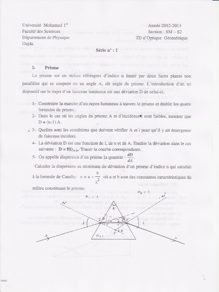 TD OPTIQUE SERIE 1 | PDF