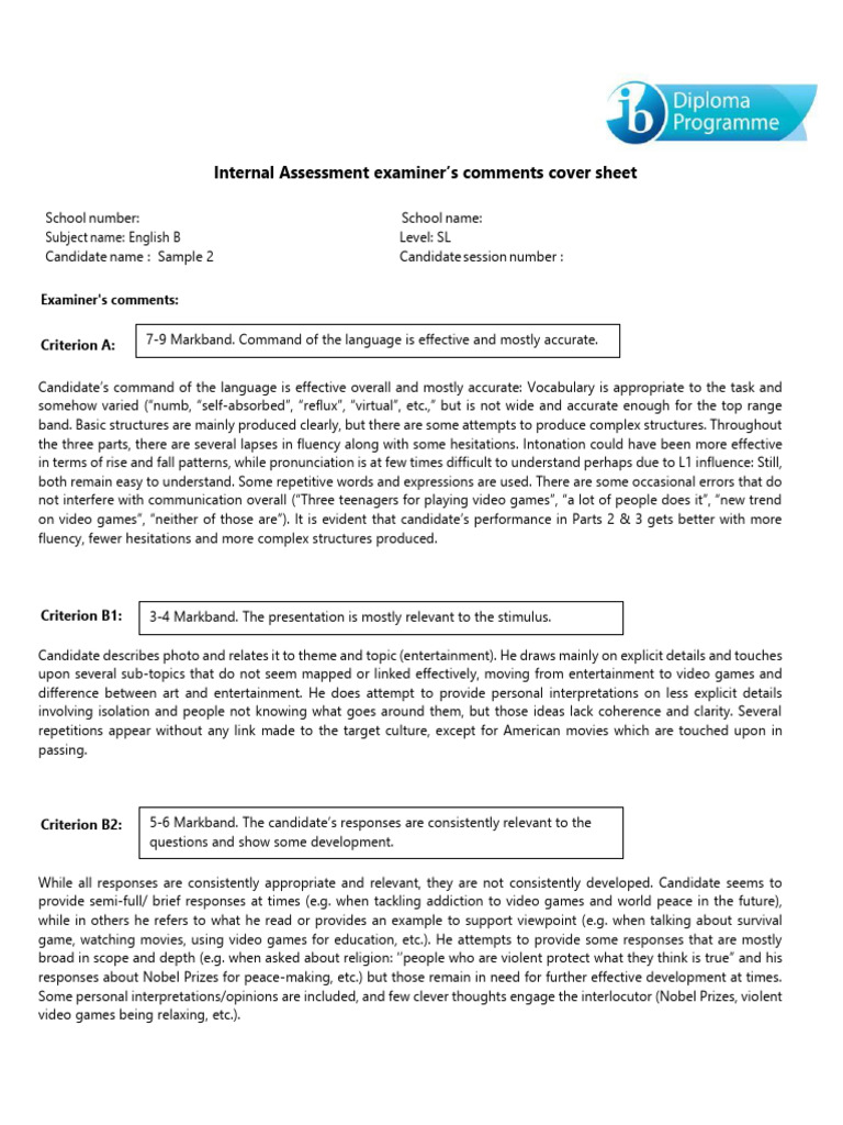 Eng SL Oral Sample A Comments | PDF | Reading Comprehension | Fluency