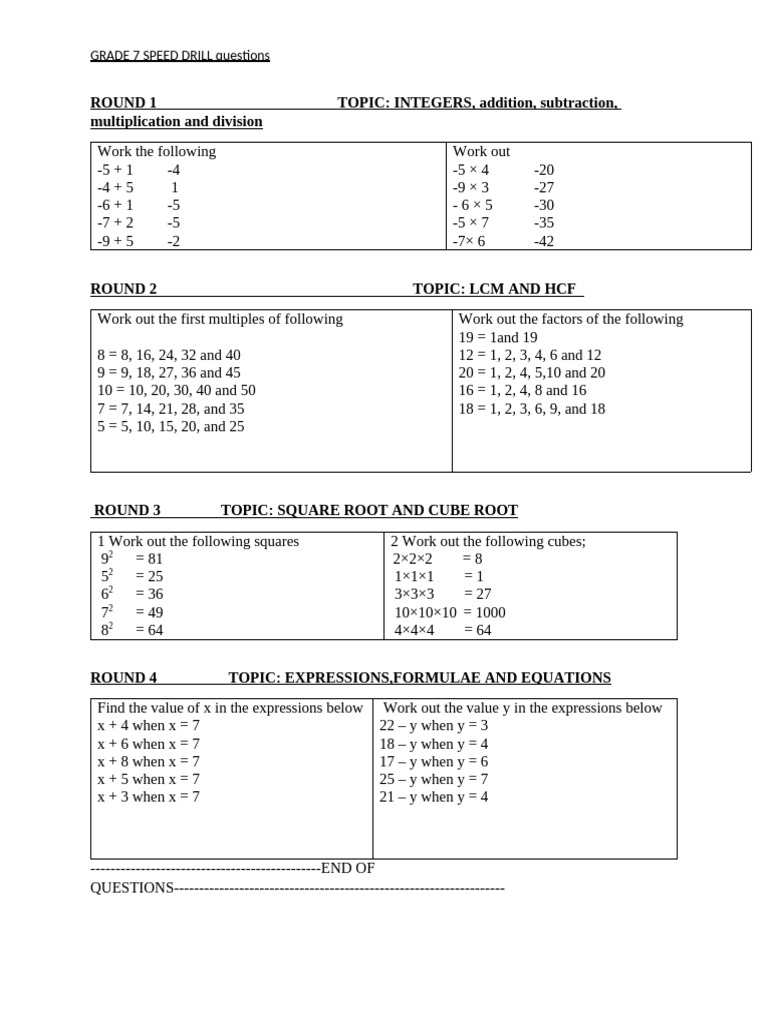 G7 SPEED DRILL QUESTIONS | PDF
