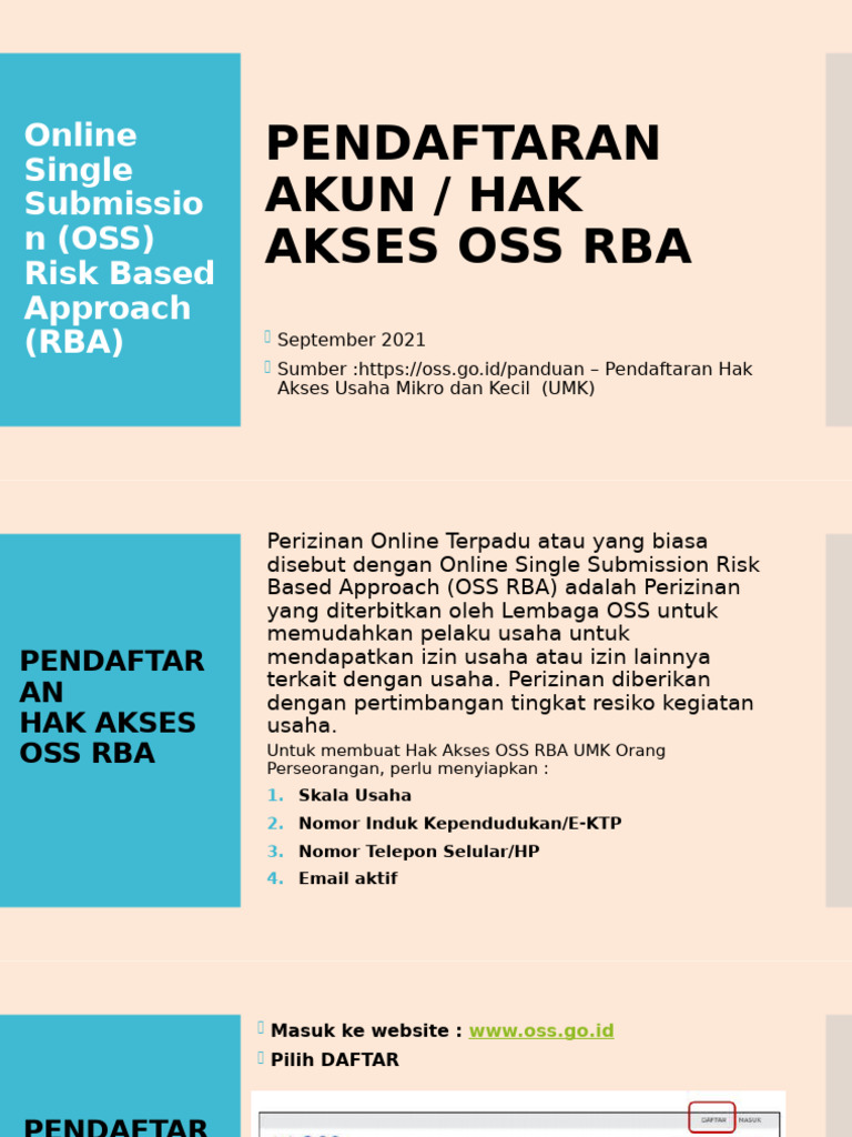 A.1 Panduan Pendaftaran Hak Akses OSS RBA (Khusus Kursus KUMON) | PDF