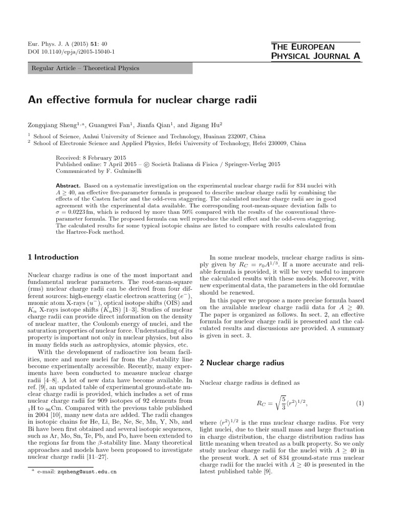 An effective formula for nuclear charge radii | PDF | Atomic Nucleus ...