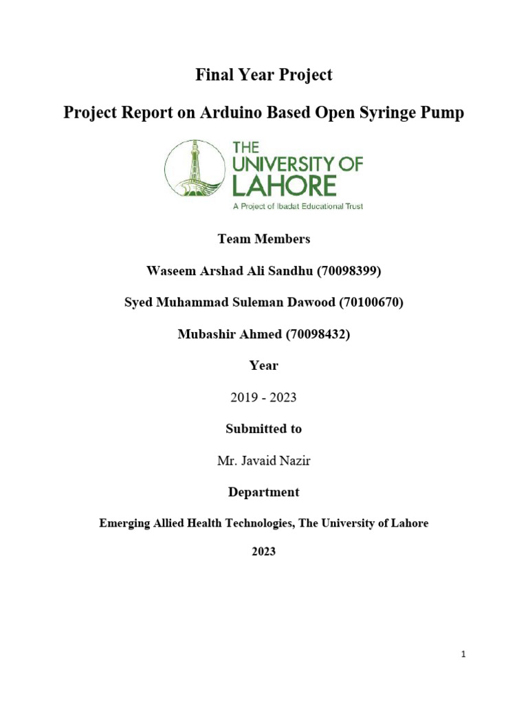 FYP Project Arduino Based Open Syringe Pump MubashirREPORT Sem 8th..final | PDF | Arduino ...