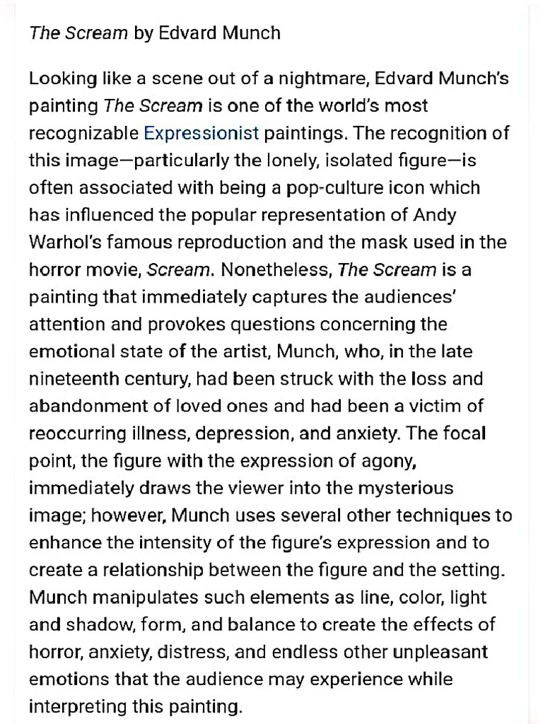 Visual Analysis of Edvard Munch's The Scream | PDF
