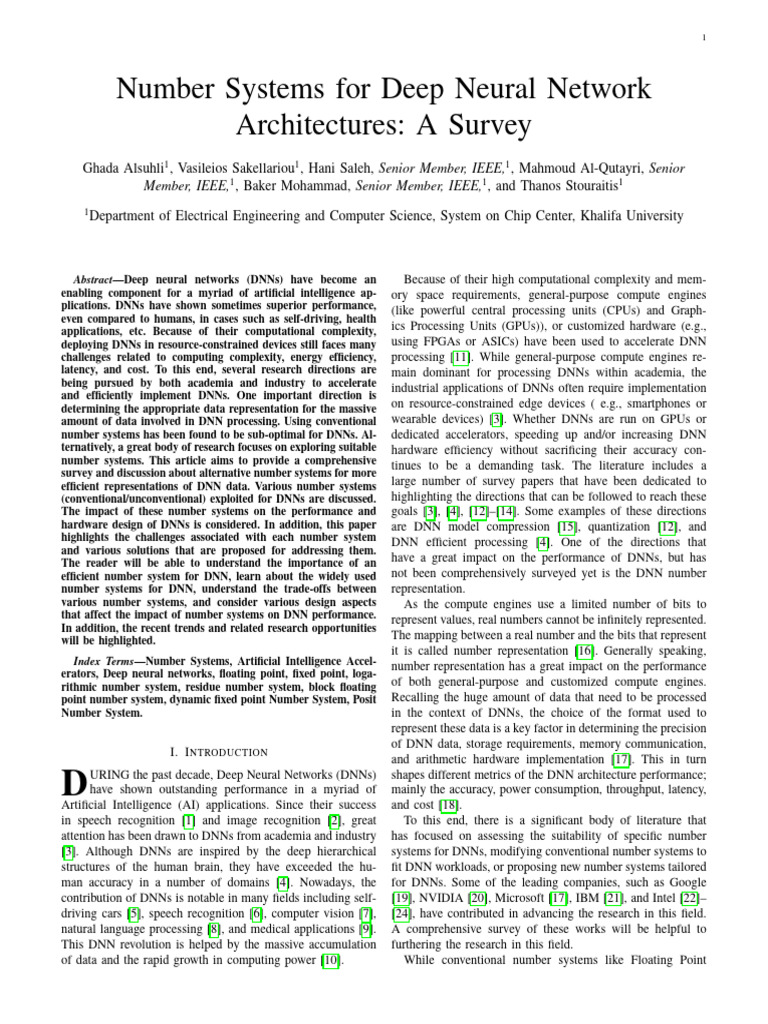 Number Systems For Deep Neural Network Architectures: A Survey | PDF ...