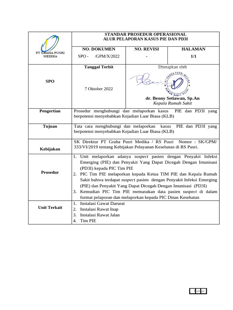 SPO Alur Pelaporan Tim PIE Dan PD3I | PDF
