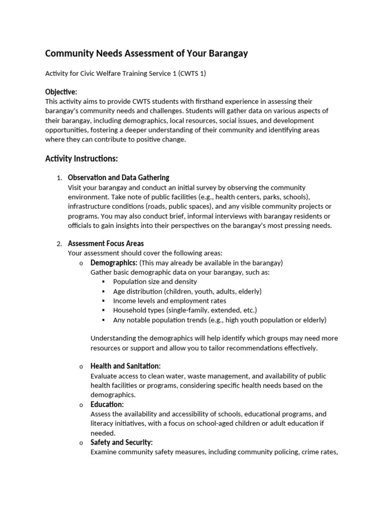 Barangay Community Needs Assessment | PDF | Needs Assessment | Demography