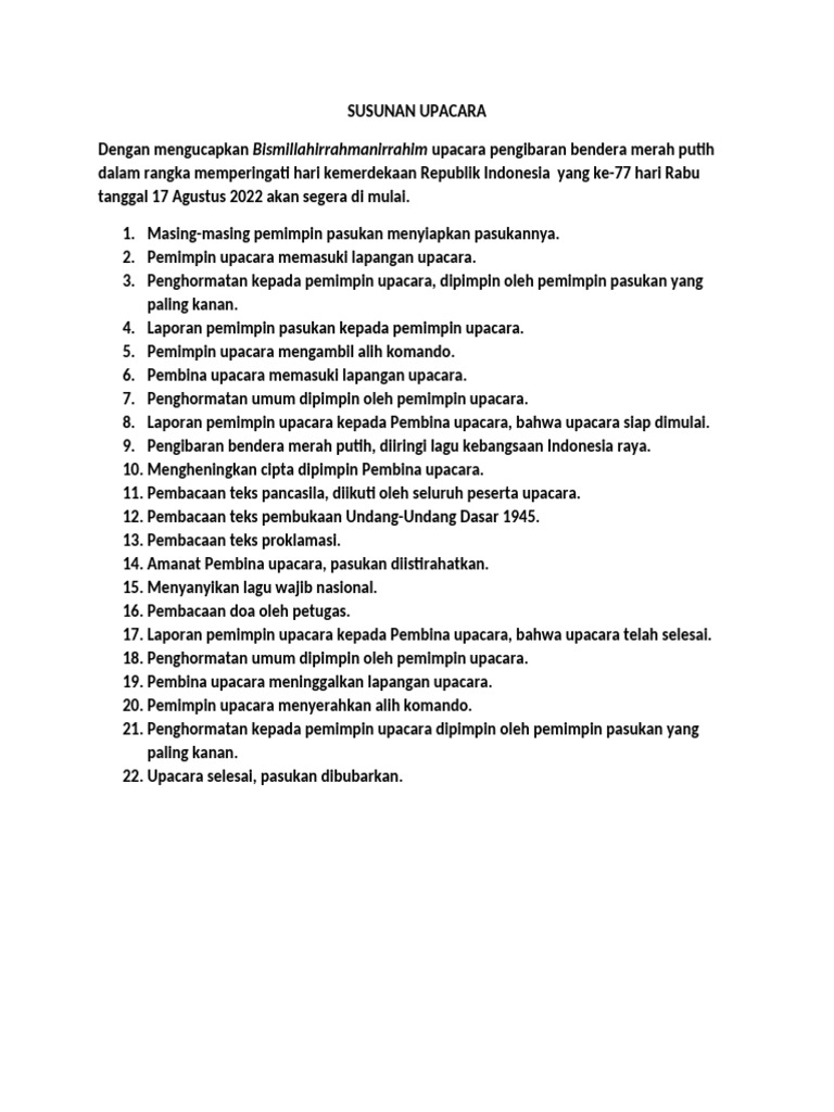 Susunan Upacara 17 Agustus | PDF