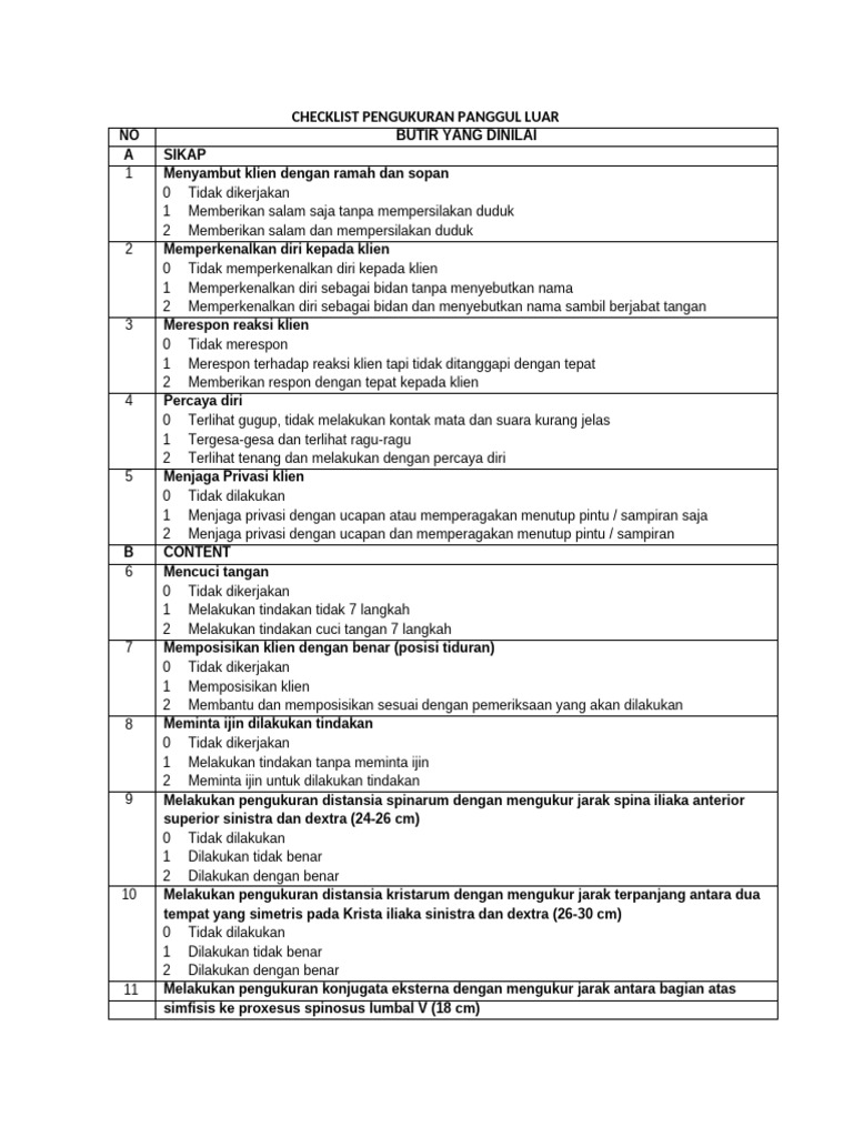 Checklist Pengukuran Panggul Luar | PDF