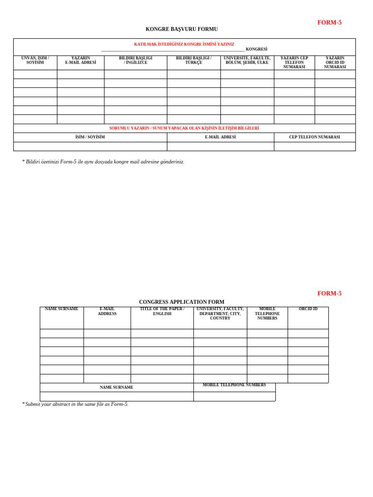 Kongre Başvuru Formu - Özet | PDF