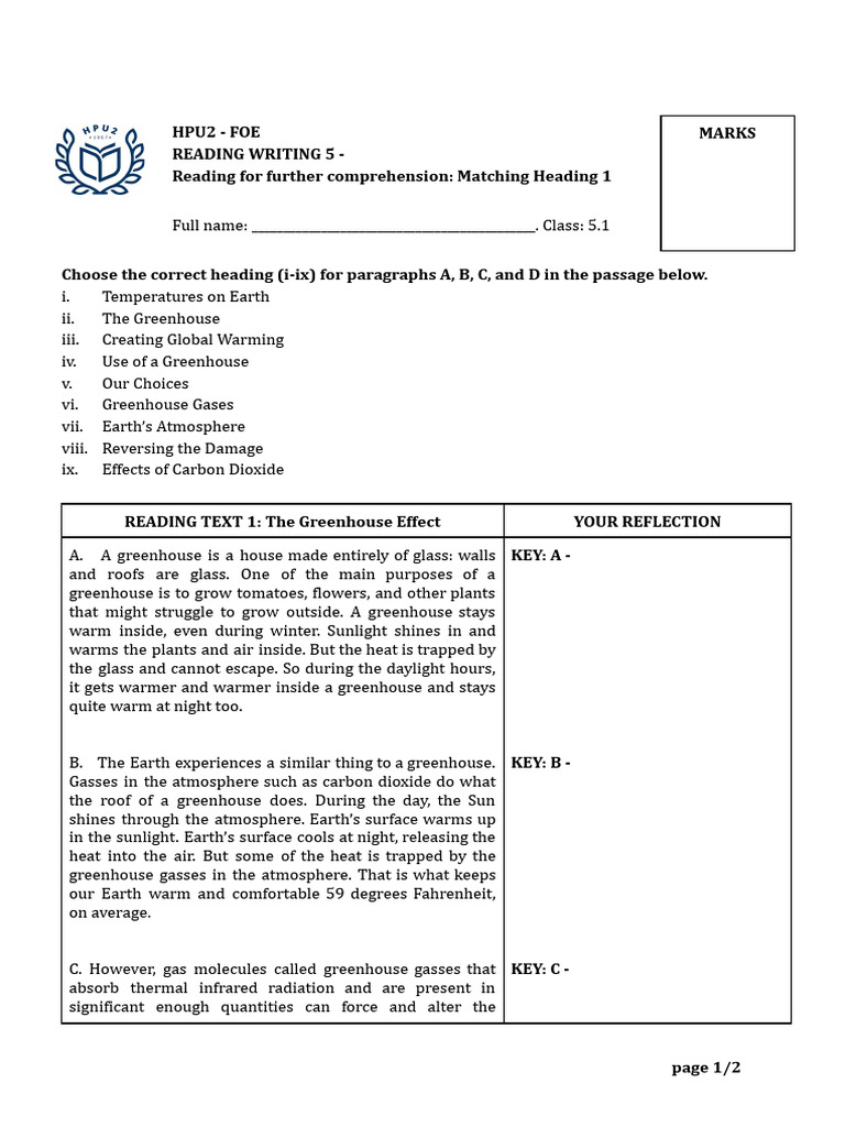RW5 - Week 11 - Matching Heading 1 | PDF | Greenhouse Effect | Greenhouse Gas
