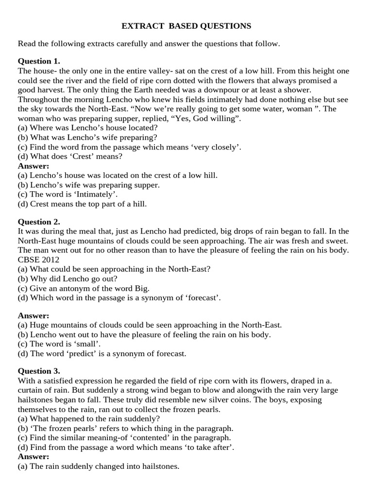 Extract Based Questions | PDF | Hail | Rain
