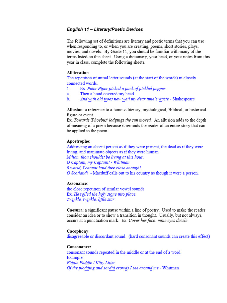 English 11 Literary Poetic Devices | PDF | Poetry | Sonnets