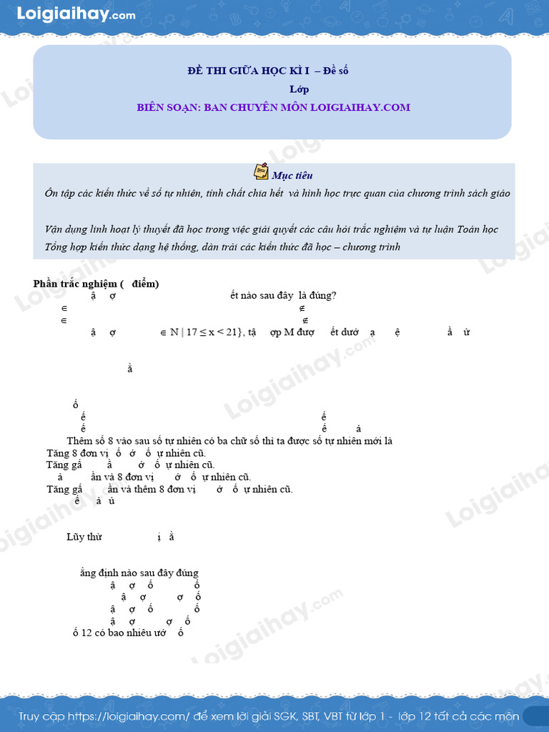 De Kiem Tra Giua Hoc Ki 1 Toan 6 de So 9 Ket Noi Tri Thuc 1701996844 | PDF