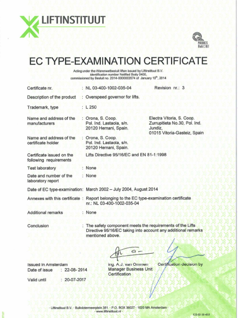 C13or001a Certificate - Speed Governor | PDF
