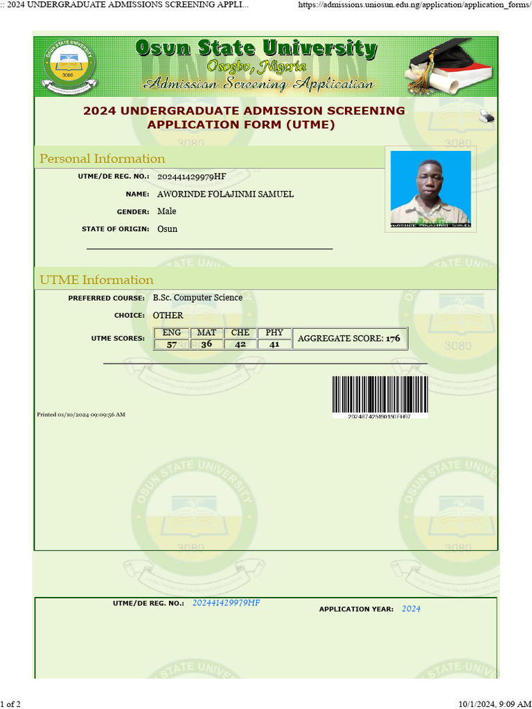 2024 Undergraduate Admissions Screening Application Forms | PDF ...